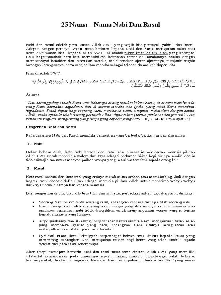 25 Nama Nabi dan Rasul dalam Islam | PDF
