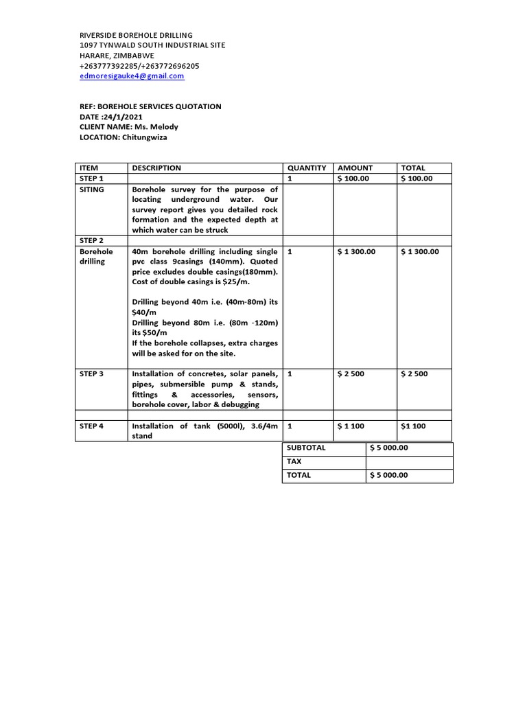Quotation (Borehole Services) | PDF