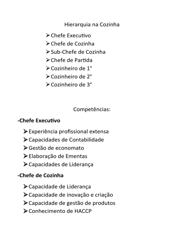 Hierarquia Na Cozinha | PDF