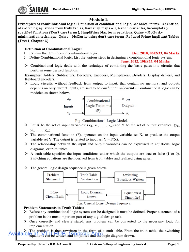 Digtal System Design Module 1 | PDF | Boolean Algebra | Teaching ...