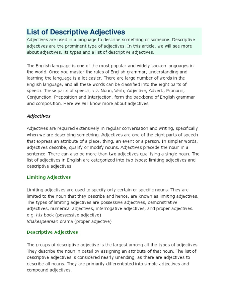 List of Descriptive Adjectives 2 | PDF | English Grammar | Adjective