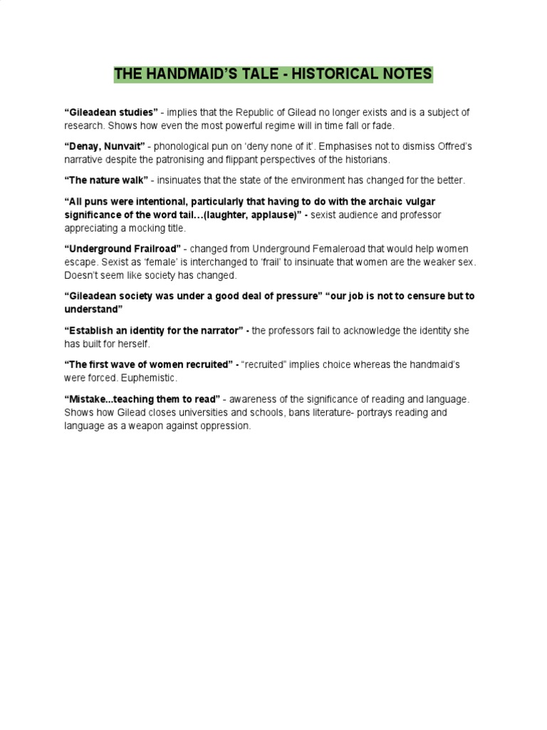 The Handmaid'S Tale - Historical Notes | PDF