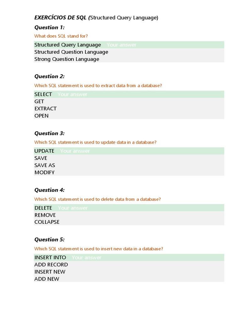 SQL - Exercicios | PDF | Sql | Data Management