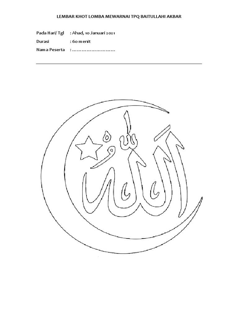 Lembar Khot Lomba Mewarnai TPQ Baitullahi Akbar | PDF