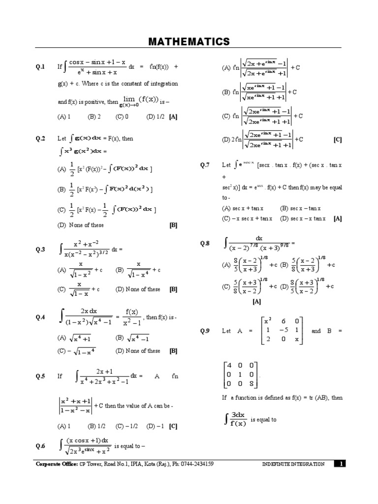Indefinite Integration | PDF | Mathematical Objects | Elementary Mathematics