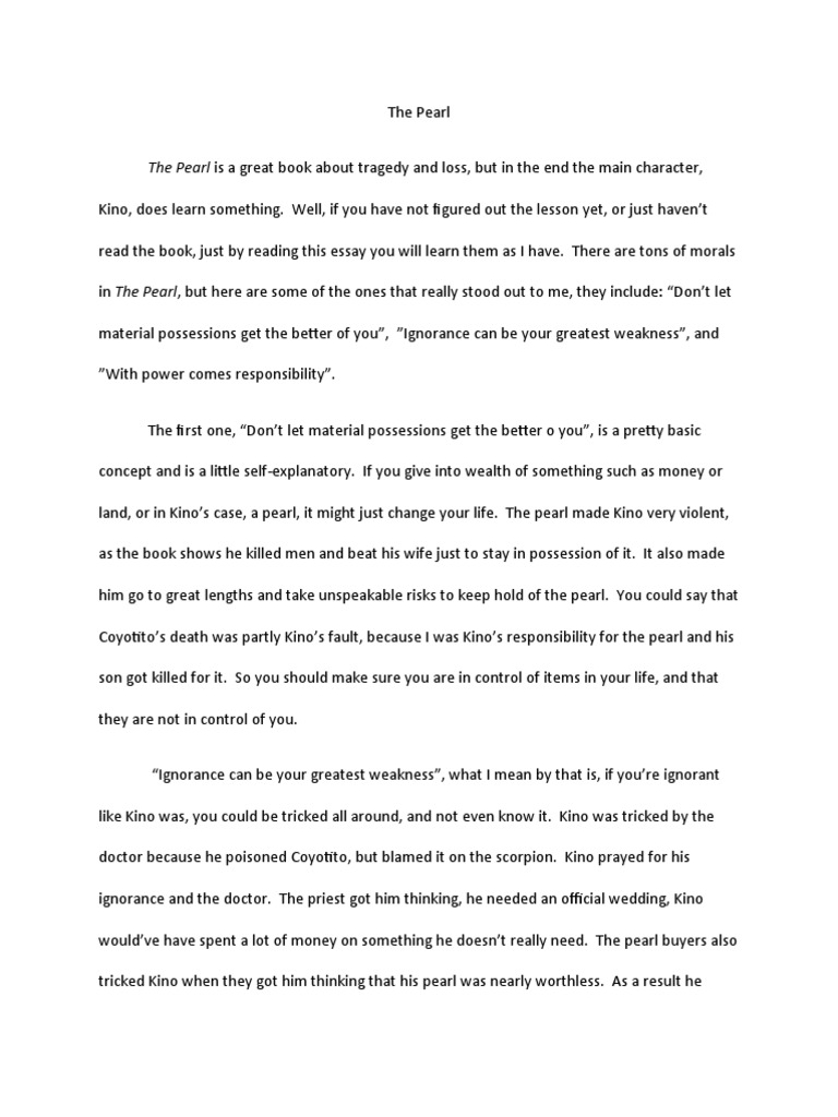 Lessons from Kino in The Pearl | PDF | Self-Improvement