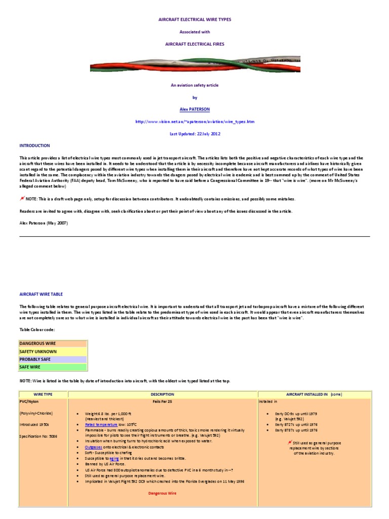 Aircraft Electrical Wire Types - Patterson | PDF | Electric Arc ...