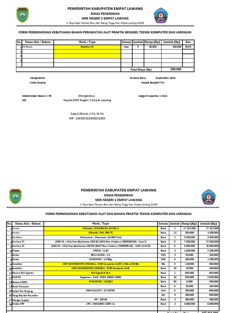 Contoh FORM Belanja CCTV | PDF