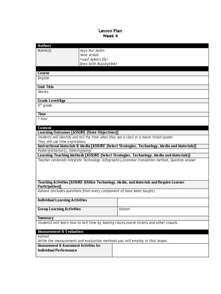 Lesson Plan Week 4 | PDF | Art