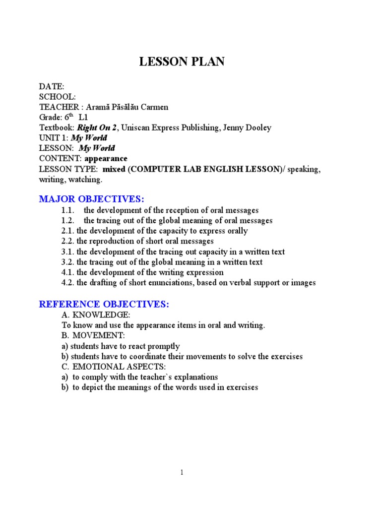 6th Grade English Lesson Plan | PDF | Computing And Information Technology