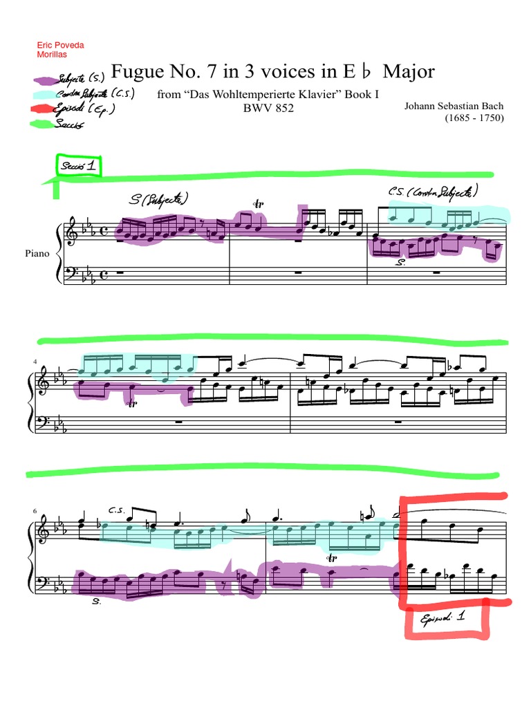 Bach Fuga 7 BWV 852 PDF | PDF | The Well Tempered Clavier | Choral Compositions