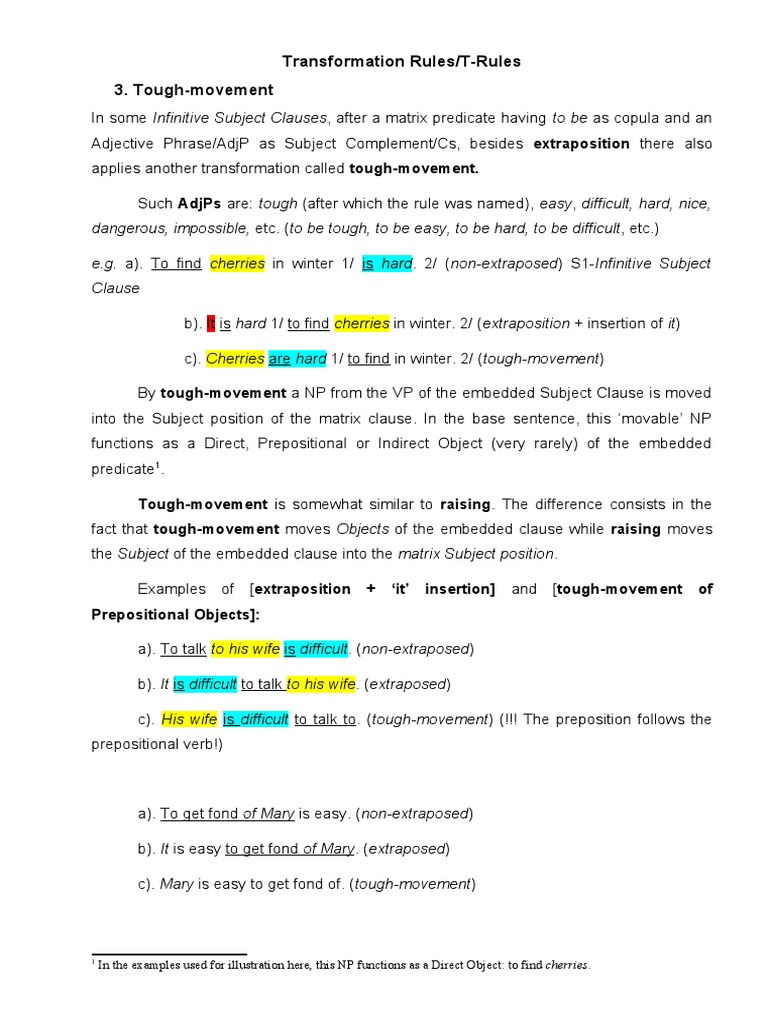 Transformation Rules/T-Rules 3. Tough-Movement | PDF | Clause ...