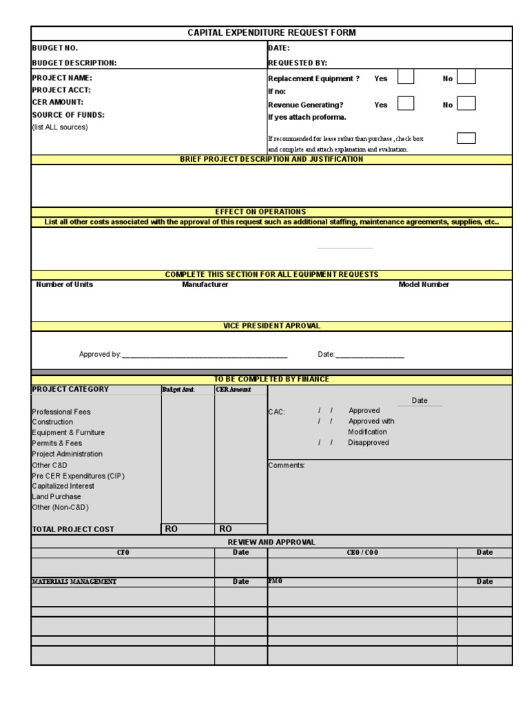 Capital Expenditure Request Form | PDF | Business | Budgets And Budgeting