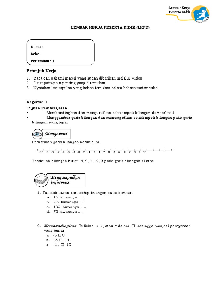 LKPD 1 Kelas 7 Baru | PDF