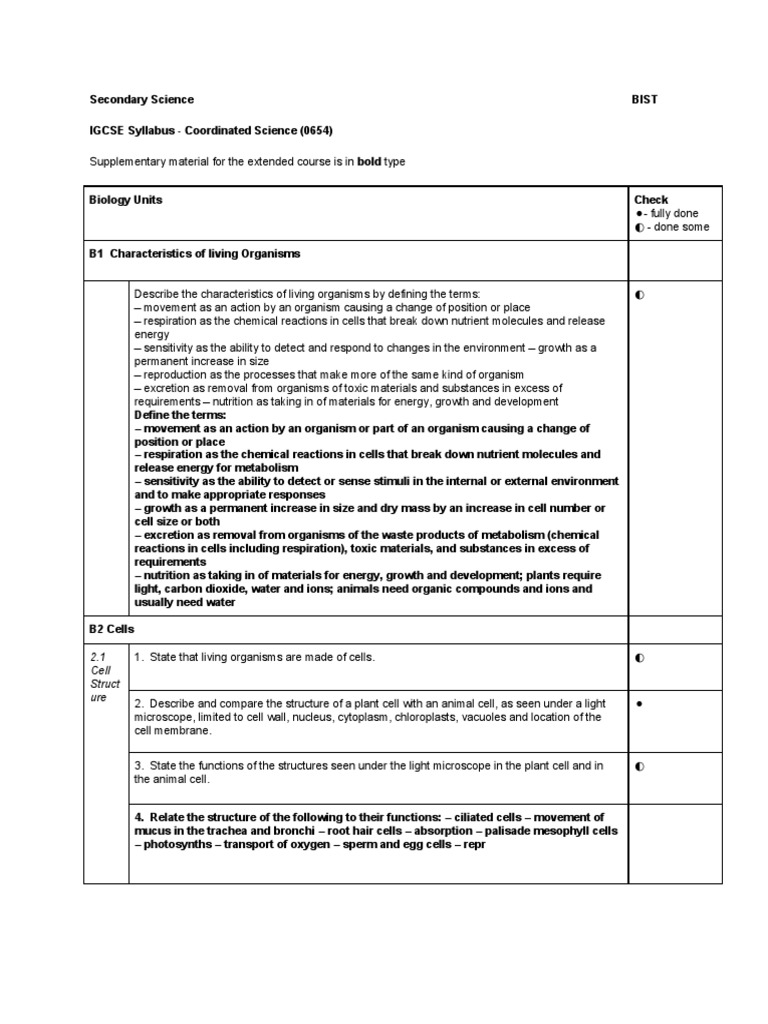 IGCSE Coordinated Science Syllabus Checklist | PDF | Digestion | Sexual ...
