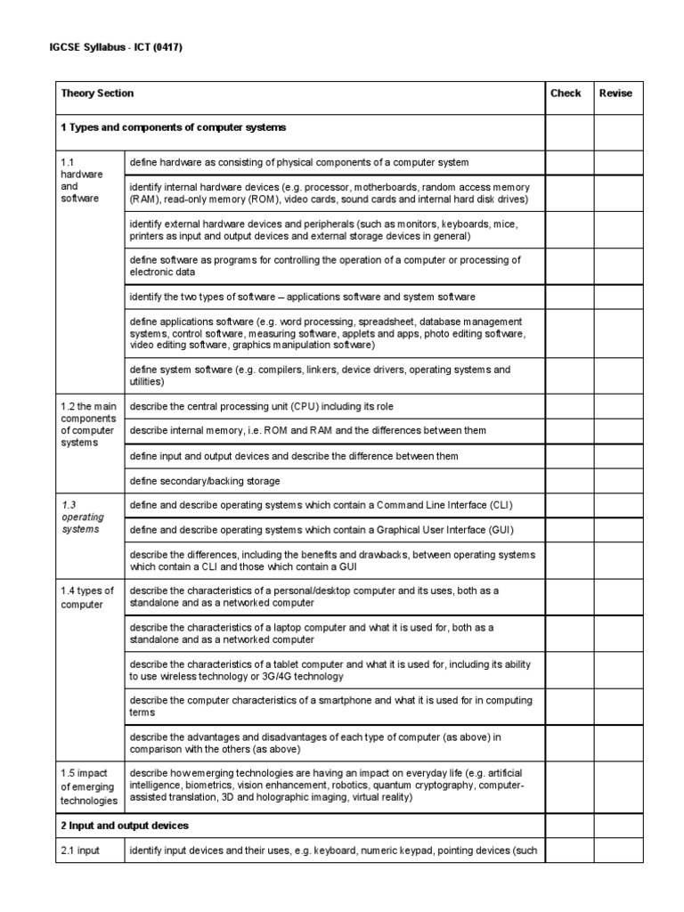 IGCSE Syllabus Checklist - ICT (0417) | PDF | File Format | Computer Data Storage