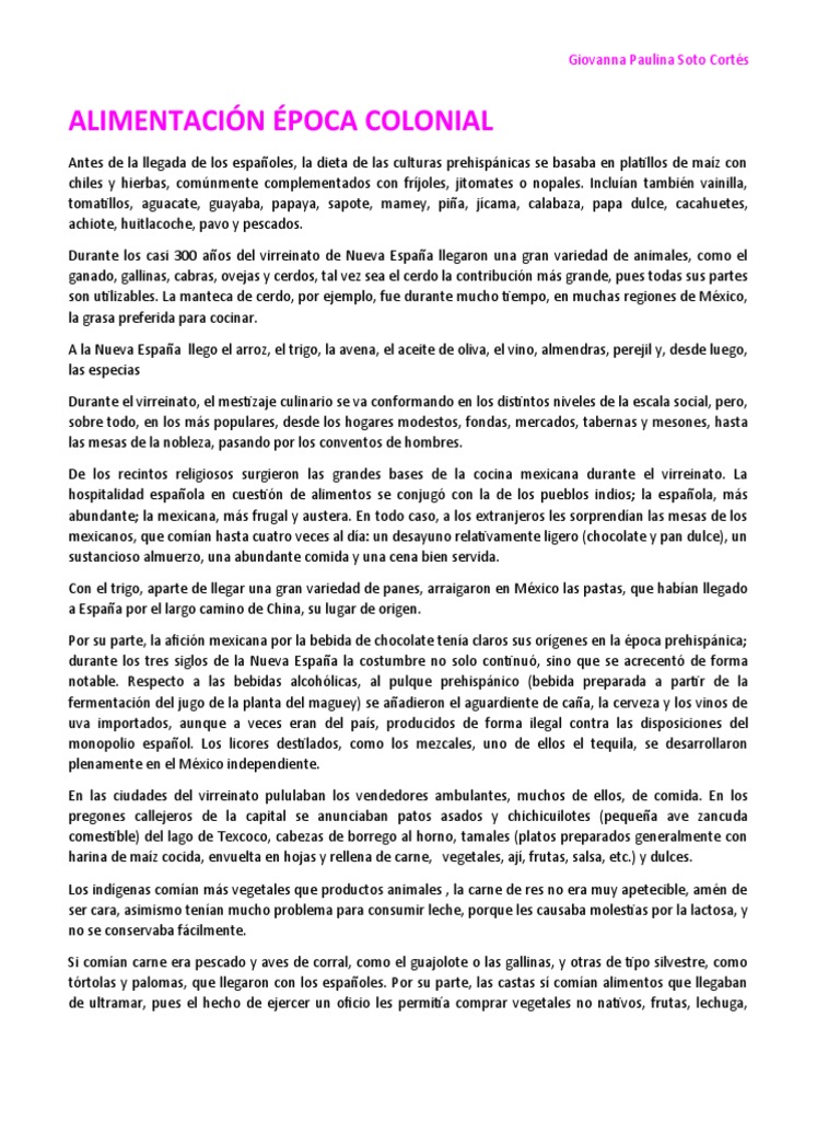 Comida en la época colonial en México | PDF | Cocina mexicana | Cocina ...