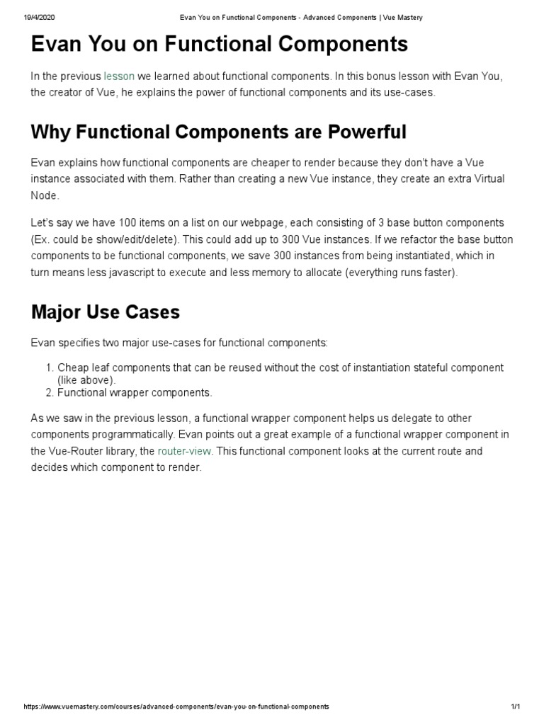 Evan You On Functional Components - Advanced Components - Vue Mastery | PDF
