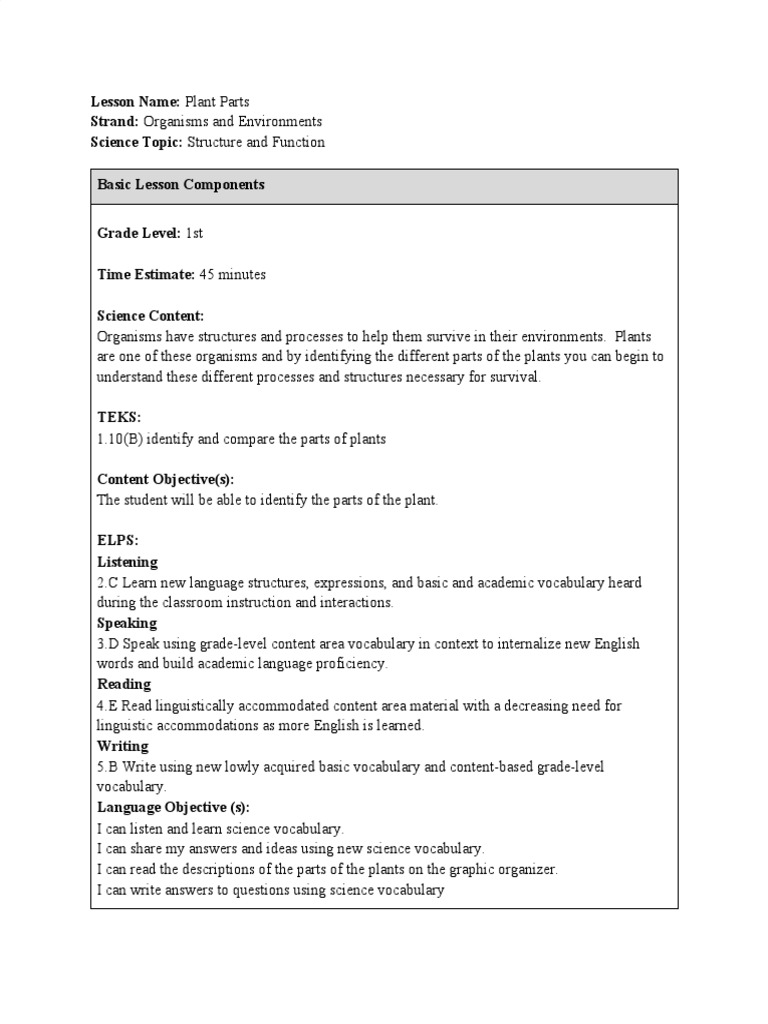 5e Lesson Plan Plants | PDF | Vocabulary | Plants