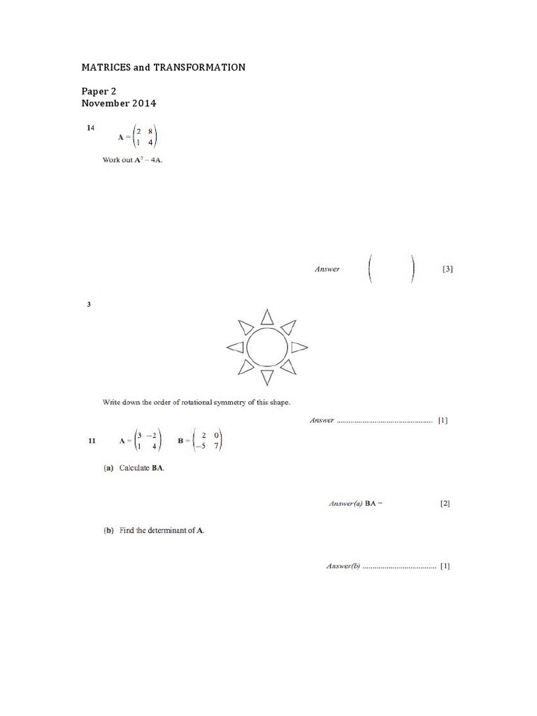 Matrices and Transformation Paper 2 4 | PDF