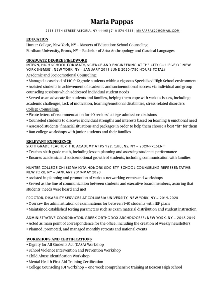 Maria Pappas - Resume | PDF | School Counselor | College