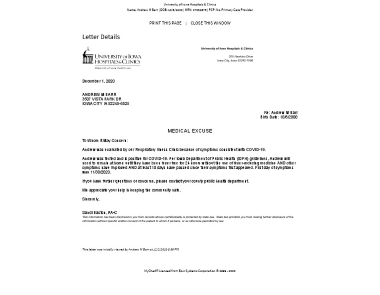 COVID-19 Doctor's Note | PDF