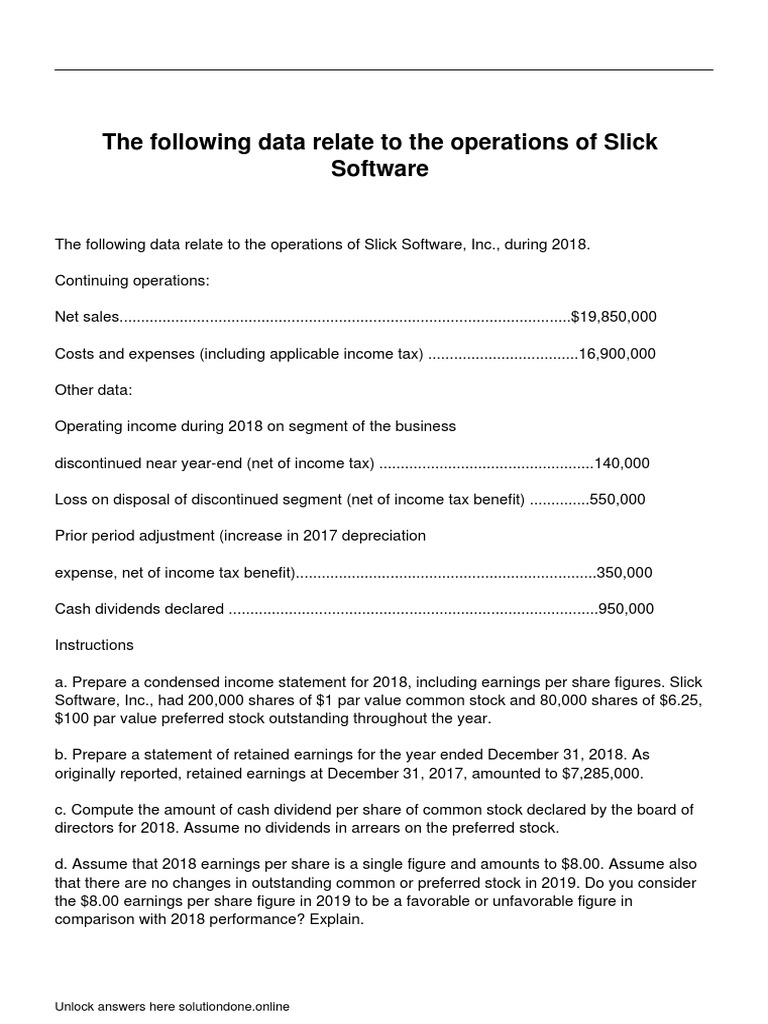 The Following Data Relate To The Operations of Slick Software | PDF