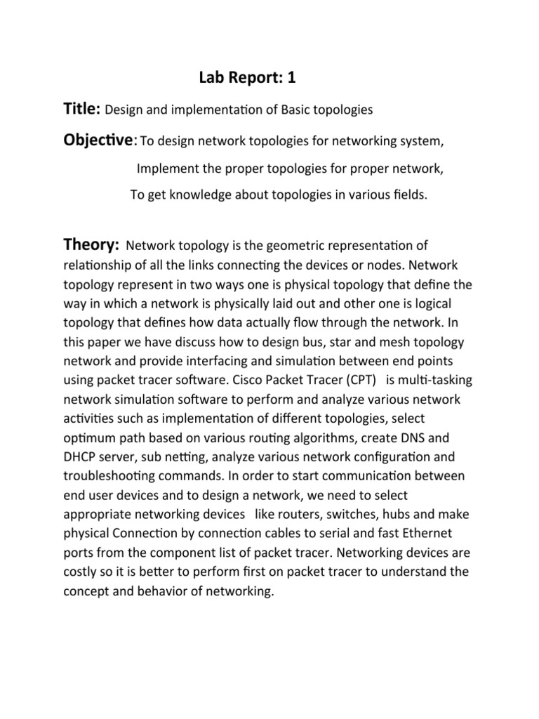 Lab Report: 1 Title: Objective | PDF | Network Topology | Network Switch