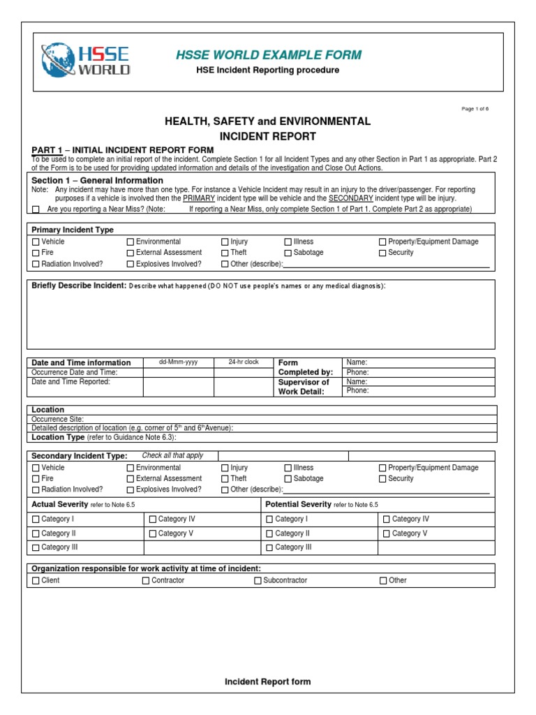 HSSE World Incident Report Form 1 | PDF | Road Surface | Vehicles