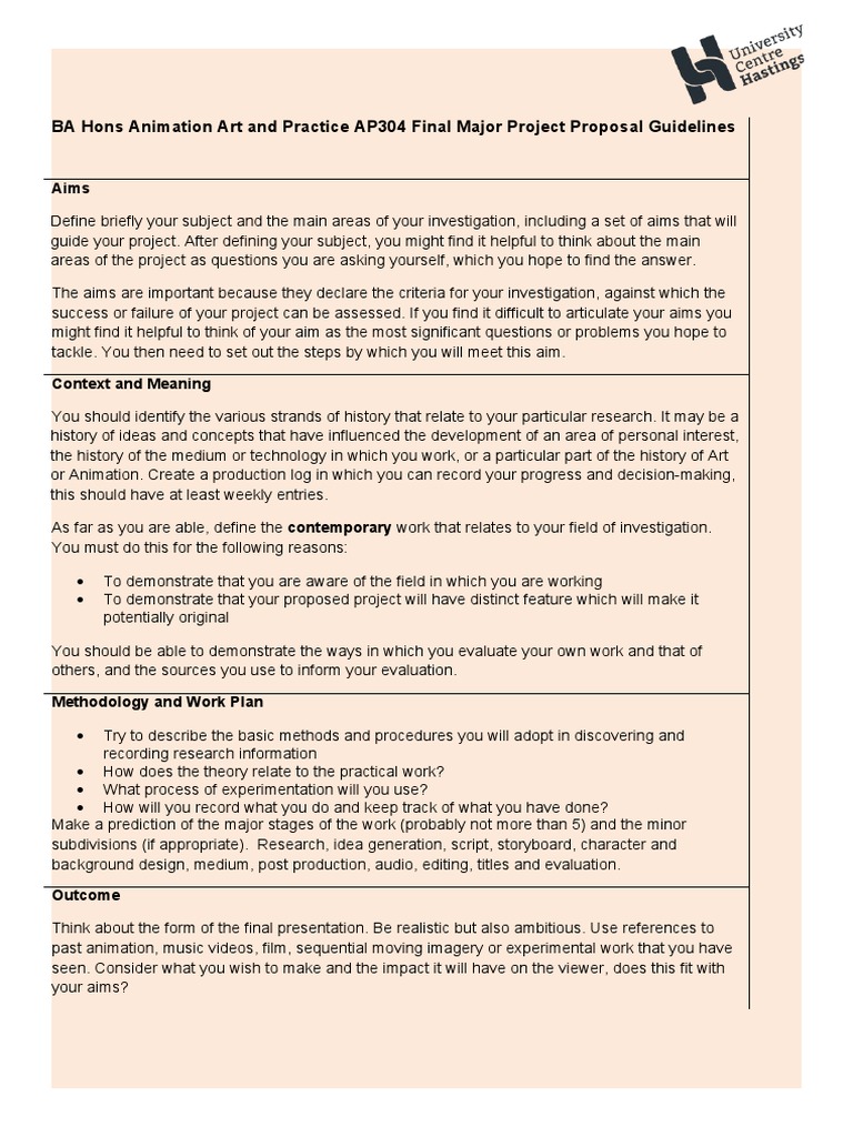 BA Hons Animation Art and Practice AP304 Final Major Project Proposal Guidelines | PDF ...