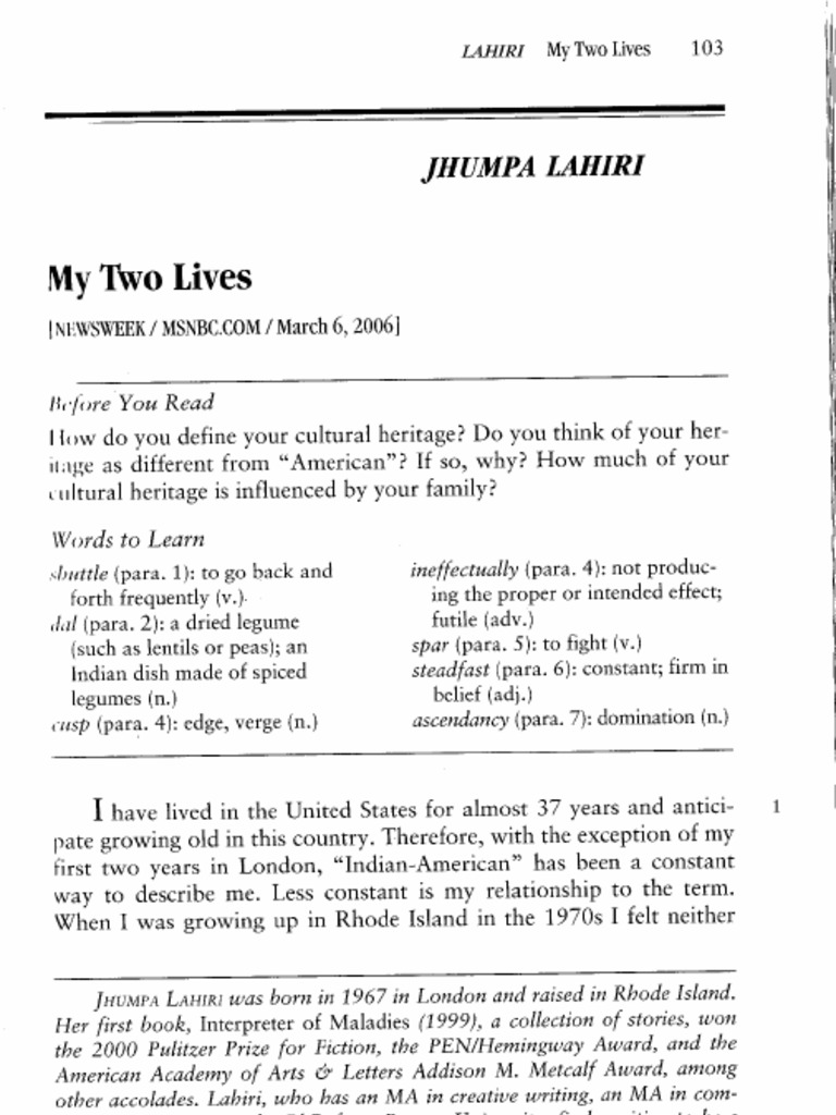 Jhumpa Lahiri - My Two Lives | PDF