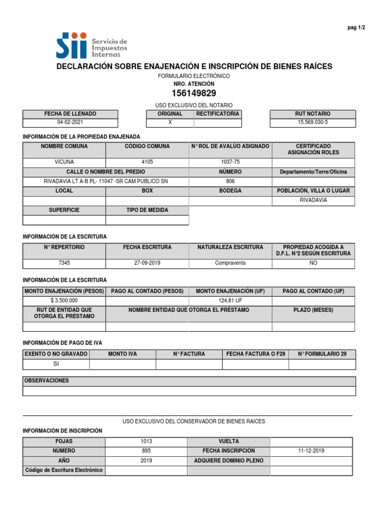 Formulario 2890 REPERTORIO 535 - 2021 | PDF | Derecho civil (sistema ...