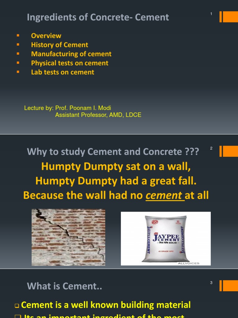 Lecture Notes On Cement | PDF | Cement | Concrete