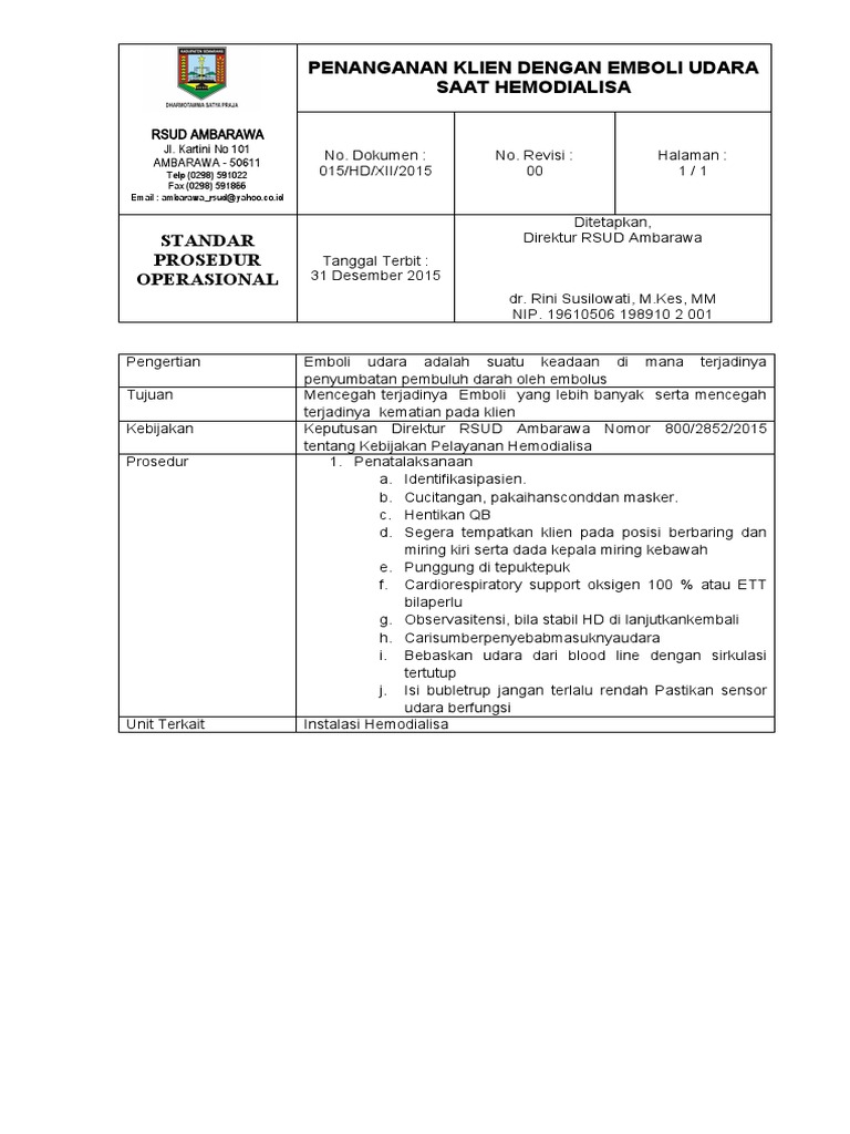 Penanganan Emboli Udara Hemodialisa | PDF