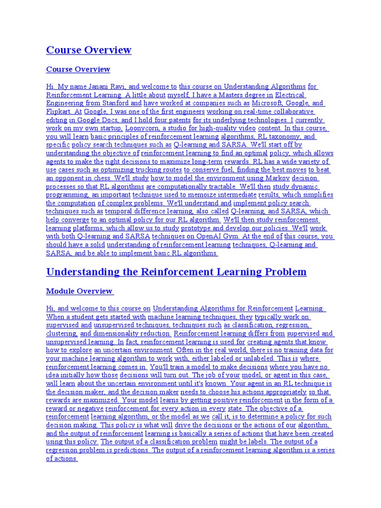 Reinforcement Learning | PDF | Dynamic Programming | Machine Learning Reinforcement Learning | PDF | Dynamic Programming | Machine Learning
