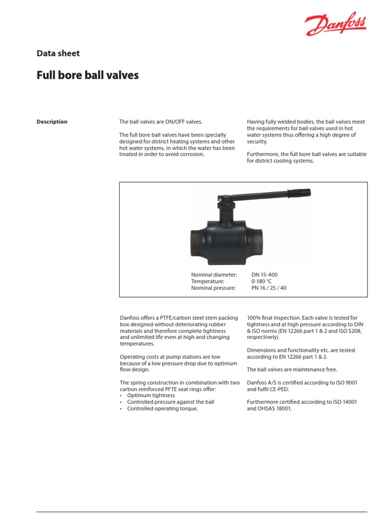 Danfoss - Full Bore Ball Valves | PDF | Valve | Building Engineering