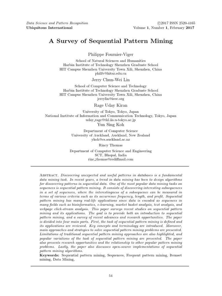 A Survey of Sequential Pattern Mining | PDF | Sequence | Information ...