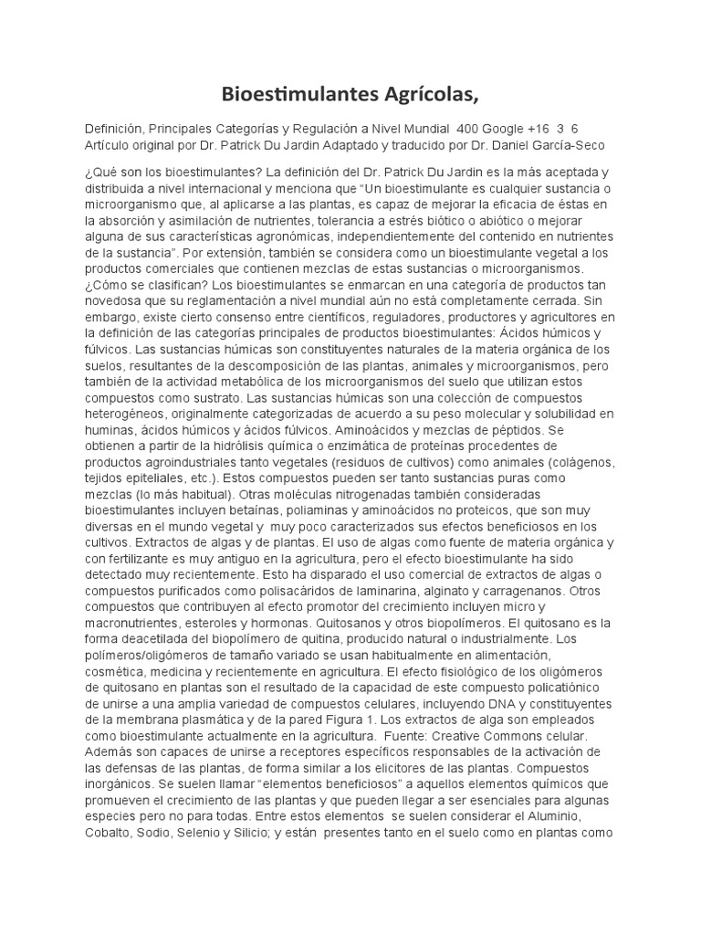Bioestimulantes Agrícolas: Definición y Tipos | PDF | Plantas | Nutrientes
