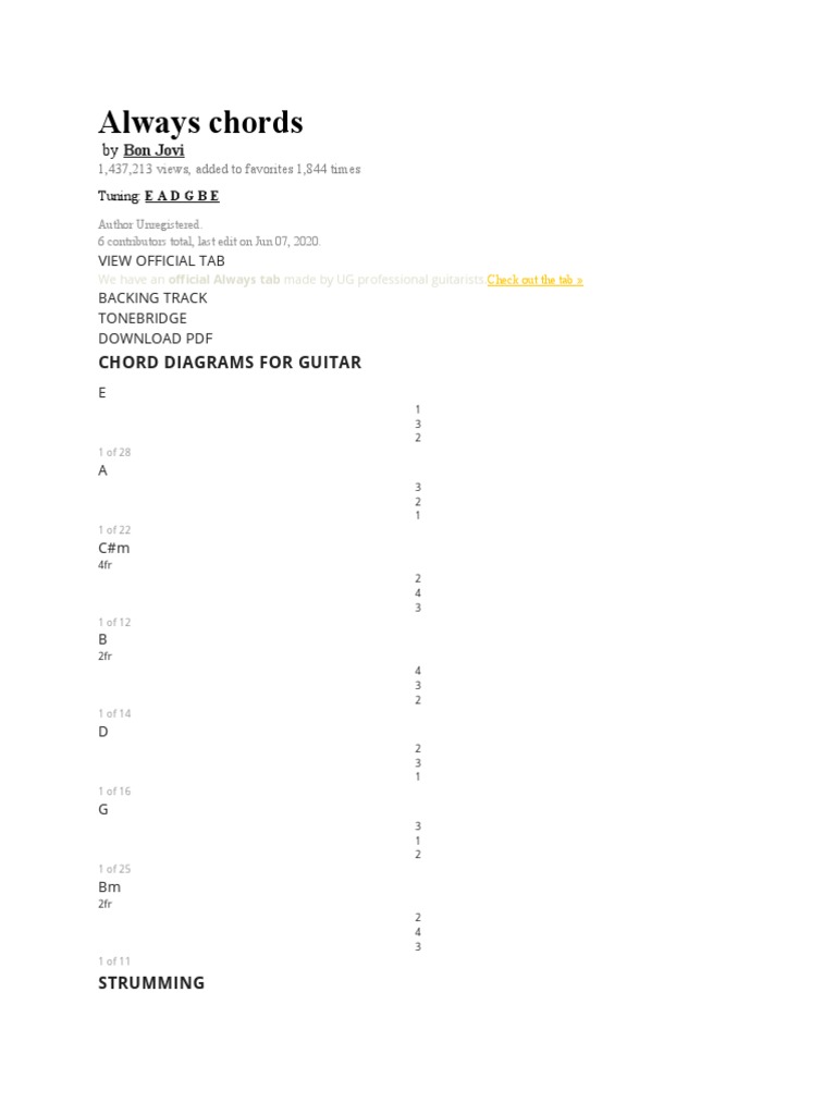 Bon Jovi "Always" Chords Guide | PDF