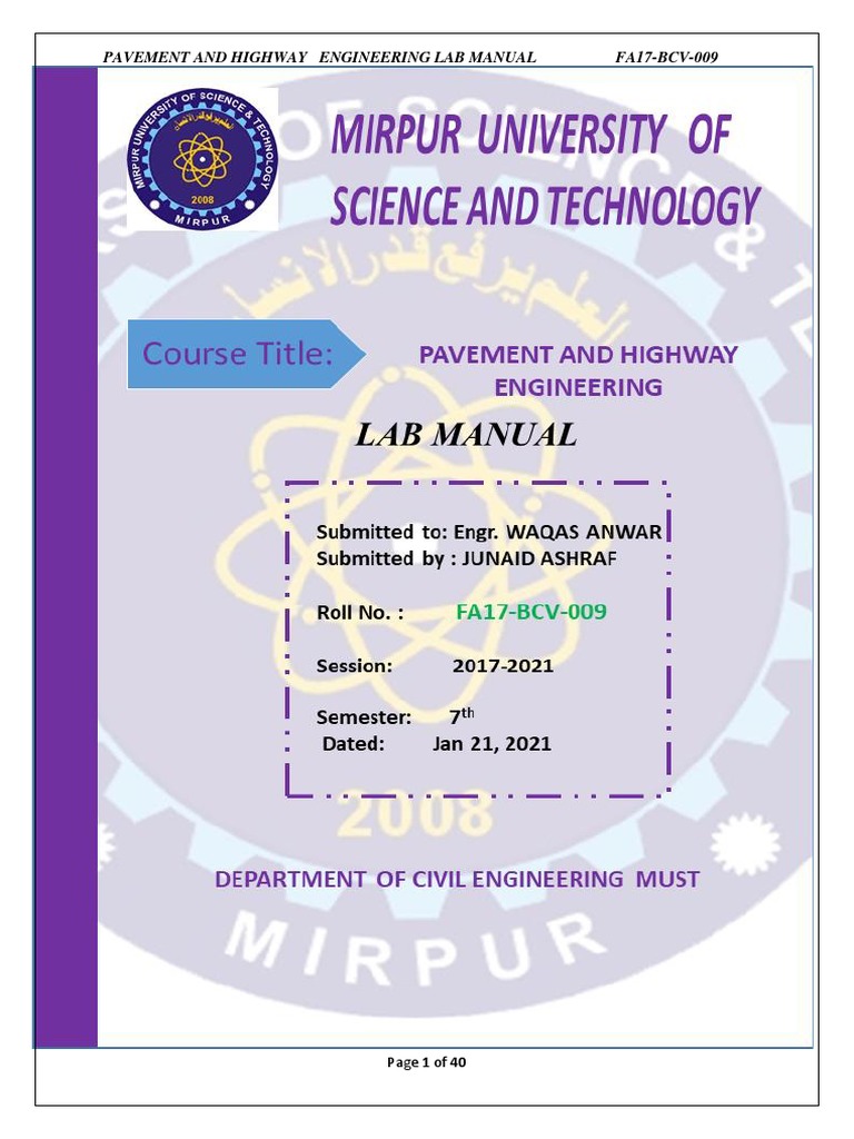 Pavement and Highways Engineering Lab Manual PDF | PDF | Asphalt ...