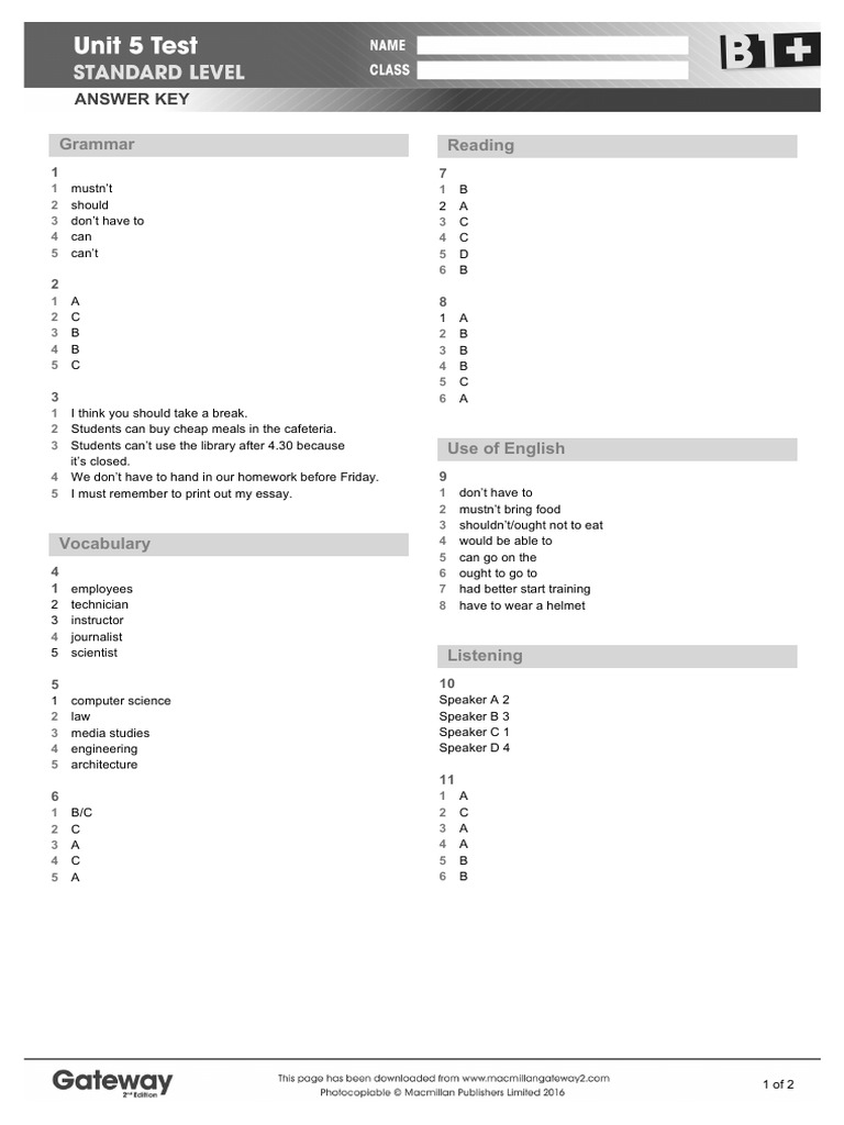 B1+ UNIT 5 Test Answer Key Standard | PDF | Linguistics | Human ...