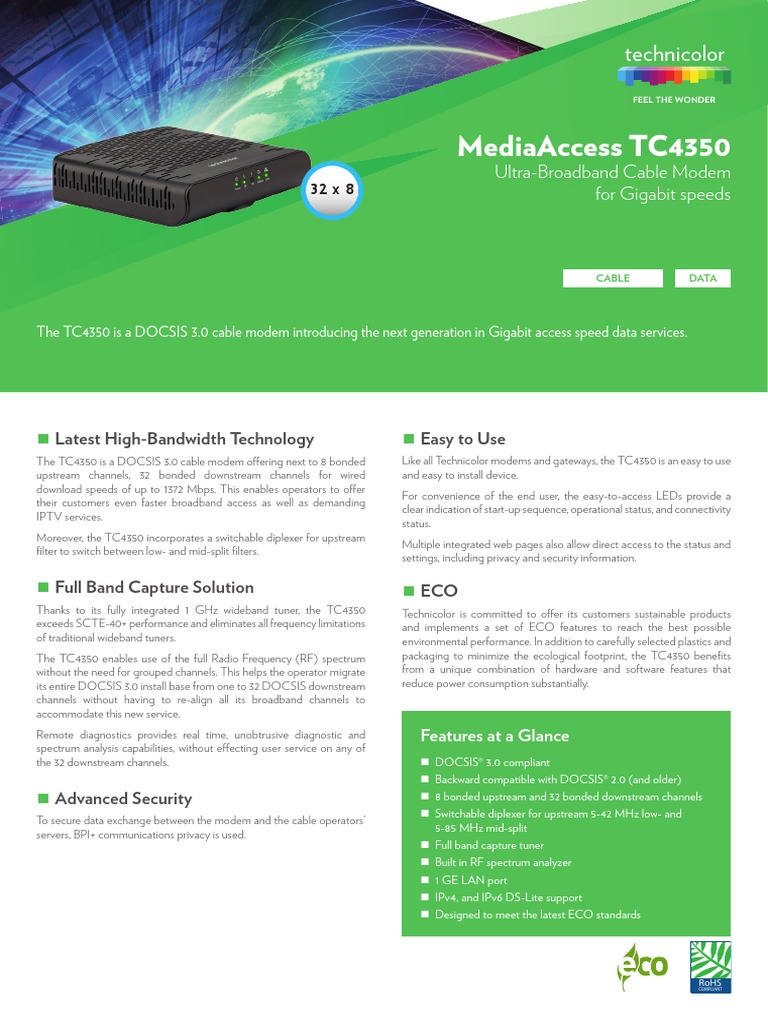 Mediaaccess Tc4350: Ultra-Broadband Cable Modem For Gigabit Speeds ...