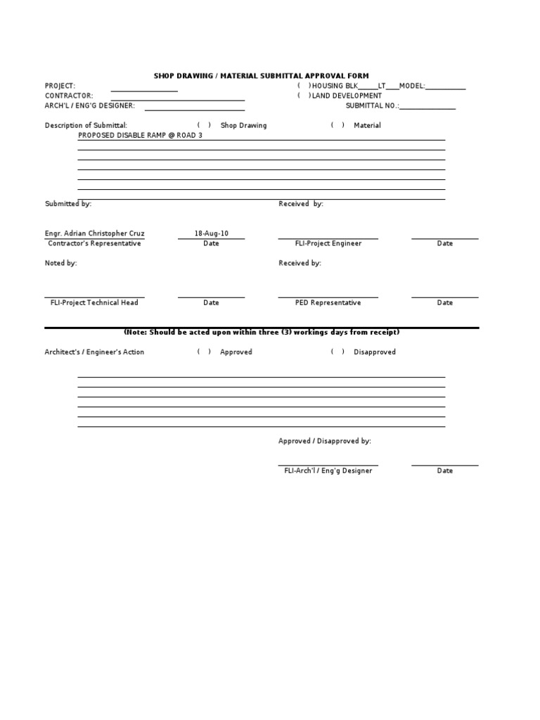 Shop Drawing - Submittal Form | PDF