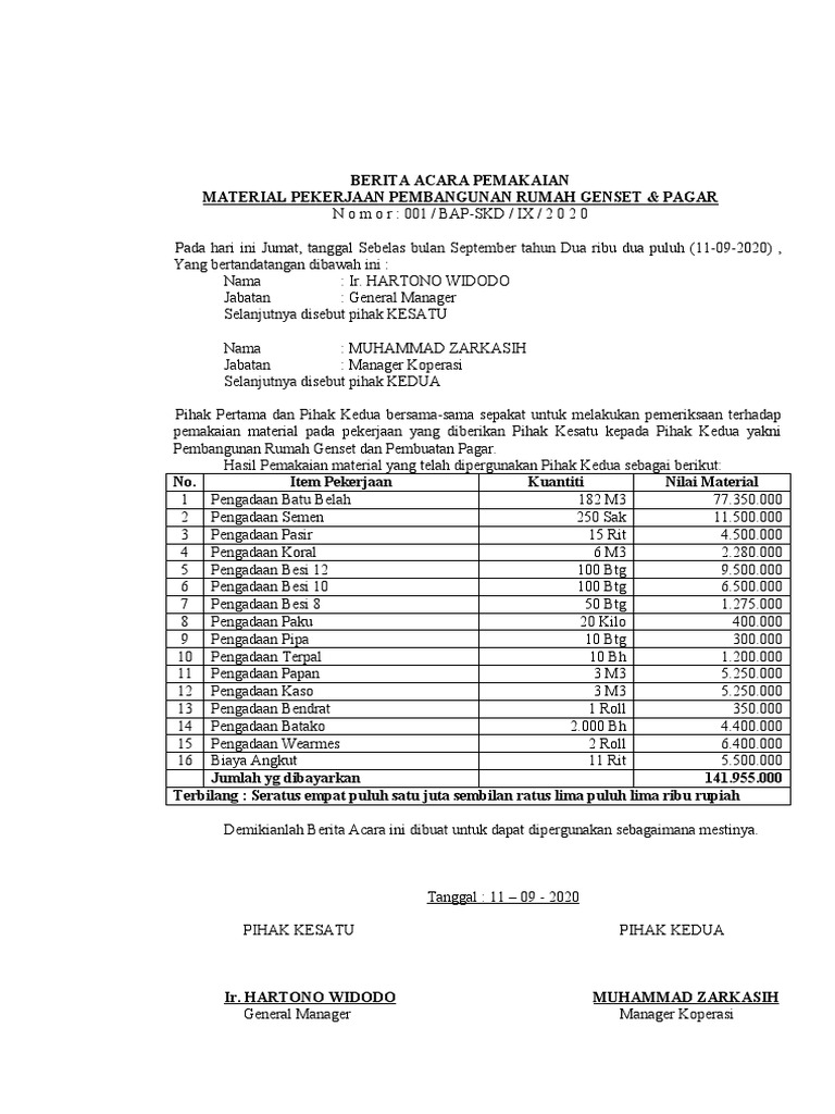 Berita Acara OPNAME Material | PDF