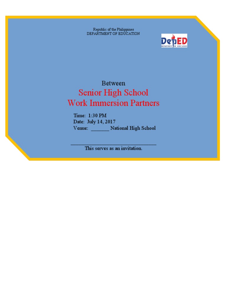 Senior High School Work Immersion Partners: Between | PDF