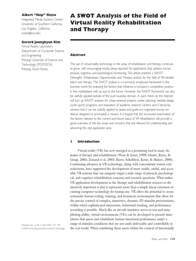 A SWOT Analysis of The Field of Virtual Reality Rehabilitation and ...