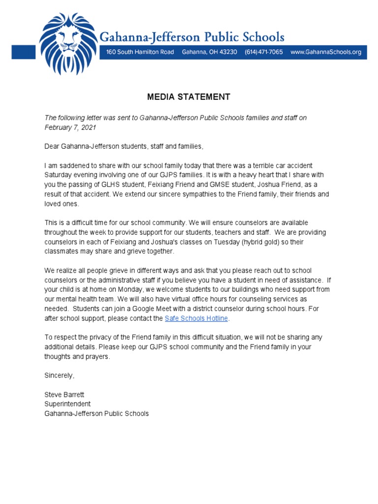 Media Statement 02-07-21 | PDF | Wellness