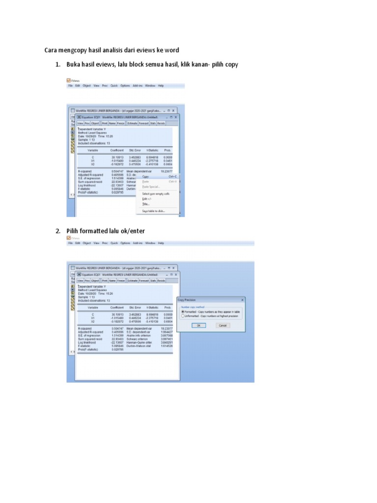Cara Mengcopy Hasil Analisis Dari Eviews Ke Word | PDF