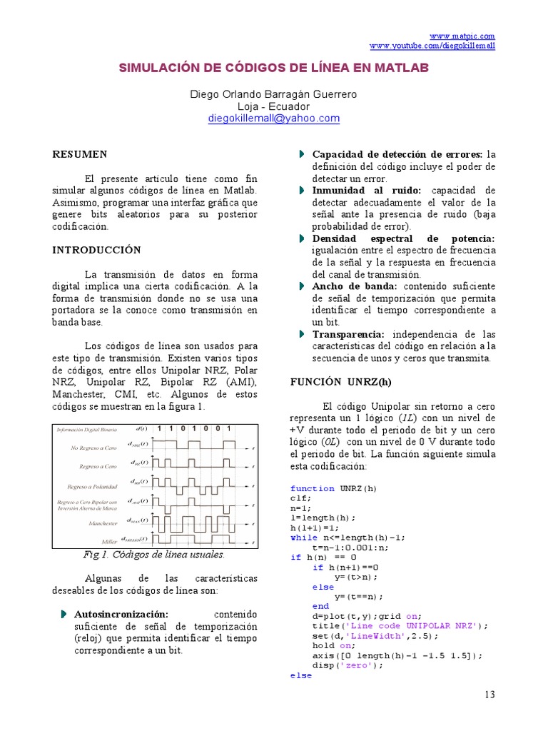 Codigos de Linea en Matlab | PDF | Transmisión de datos | Telecomunicaciones