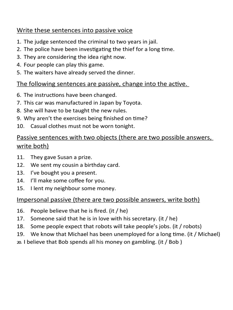 Write These Sentences Into Passive Voice | PDF | Games & Activities